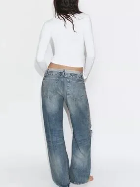 Zara | Jeans | Zara Trf Midrise Folded Waist Jeans | Poshmark